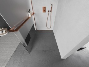 Mexen Kioto+, sprchová zástěna s poličkou a držákem na ručníky 140 x 200 cm, 8mm čiré sklo vzor námraza, profil růžové zlato, 800-140-121-60-35