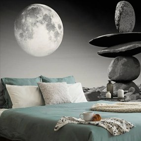 Samolepící tapeta kameny v černobílém měsíčním světle - 450x300 cm