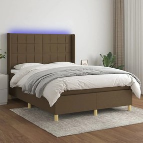 Box Spring Postel S Matrací A Led Textil Tmavě Hnědá Blok se čtverci 140