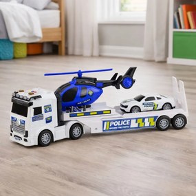 LEAN Toys Policejní souprava: Nákladní auto, odtahovka, auto, vrtulník, světla, zvuky