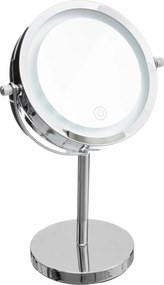 Kosmetické zrcátko s LED osvětlením, kulaté, stříbrné