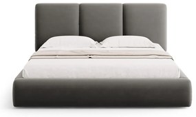 Šedá sametová čalouněná dvoulůžková postel s úložným prostorem s roštem 180x200 cm Brody – Mazzini Beds