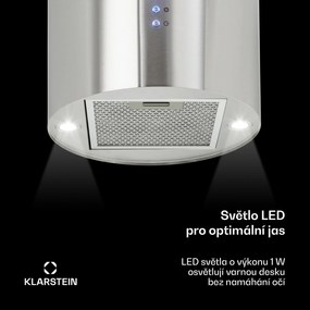 Klarstein Barett, digestoř, 35 cm, ostrůvková, 560 m³/h, LED, filtr s aktivním uhlím, nerezová ocel