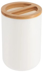 Koupelnový pohár na kartáčky Besson, bílá/s dřevěnými prvky, 300 ml
