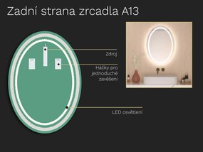 Oválné zrcadlo do koupelny s LED osvětlením A13 50x70