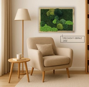Mechový obraz|kombinace mechů Rozměr obrazu: 120x50 cm, Barva rámu: Dub, Síla rámu (pohledová): 2,5 cm