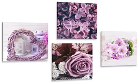 Set obrazů levandulové zátiší s květinami
