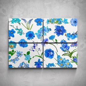 4-dílný obraz - Set modrých květů - PopyDesign