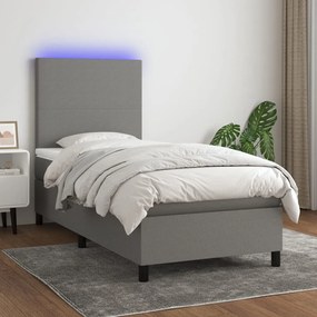 vidaXL Box spring postel s matrací a LED 100x200 cm textil [3134693] Barva: Tmavě šedá