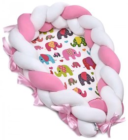 T-tomi Pletené hnízdečko pro miminko 2v1 Pink elephant