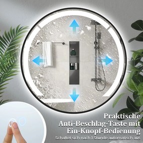 Costway 60 cm kulaté koupelnové zrcadlo s LED světlem