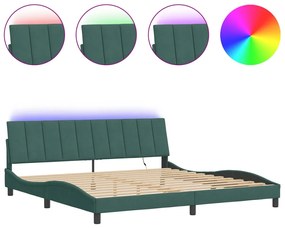 vidaXL Rám postele s LED osvětlením tmavě zelený 200 x 200 cm samet