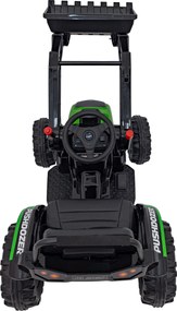 Ramiz Dětský bagr-traktor na baterie zelený + pohyblivé rameno s lžící + dálkové ovládání + pomalý start + FM rádio + LED