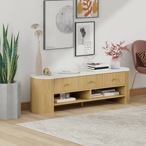 HOMCOM TV skříň 140 cm, televizní nábytek pro 65palcové televize s mramorovým efektem, 3 drážkované čelníky zásuvek, efekt přírodního dřeva