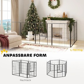 PawHut Cvičební výběh pro štěňata 100 cm vysoký, 6dílný psí výběh DIY s dveřmi, volně se pohybující voliéry pro malé, střední a velké psy, ocel, šedá