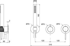 Sapho Sapho, ULTRASAN podom. sprch. baterie, ruční sprcha, 2 výstupy, černá mat/zlato mat, UT045VBG