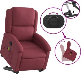 Zvedací masážní polohovací křeslo vínové textil 3204179