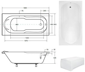 BESCO Obdélníková vana VINDOBONA Nožičky k vaně - S nožičkami, Rozměr vany - 180 × 80 cm - OLVVIN18+OLVPINOZ