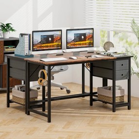 Costway 140 cm dlouhý stůl se 2 zásuvkami, háčkem na sluchátka a úložným