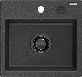 Mexen Milo, granitový dřez 435x410x171 mm, 1-komorový, černá-skvrny s černým sifonem, 6505441000-76-B