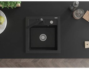 Mexen Vito, 1-komorový granitový dřez 520x490x210 mm, černá baterie Rita, černá, 6503-77-670300-70