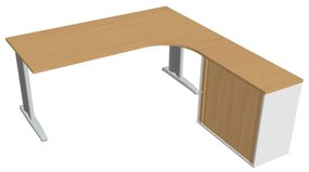 Sestava stolu a skříně levá 180 cm - Hobis Flex FE 1800 HR L Dekor stolové desky: buk, Barva nohou: Stříbrná