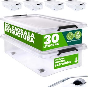 Deuba Úložný box sada 4 ks průhledná 60 × 40 × 17 cm 30L
