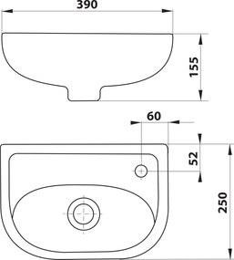 Aqualine, Keramické umyvadlo 40x25 cm, bílá, 4000