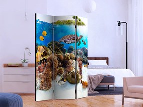 Pokojová zástěna Korálový útes (3dílný) - barevné ryby a rostliny na dně oceánu