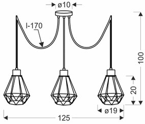 Candellux Černo-zlatý závěsný decentrální  lustr Primo pro žárovku 3x E27