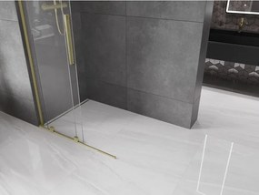 Mexen Velar L, posuvná sprchová zástěna Walk-in 100 x 200 cm, 8mm čiré sklo, zlatá matná, 871-100-003-03-55
