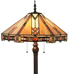 Stojací lampa Tiffany s béžovými sklíčky na dřevěné noze Vardon – 40x61 cm