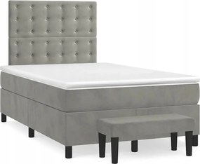 Box Spring Postel S Matrací Samet Světle Šedá tlačítka 120 x 190 cm