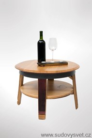 Nábytek ze sudu Odkládací stolek s poličkou ze sudu dřevo: dub povrchová  úprava: nástřik lakem