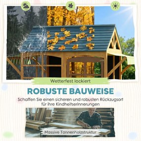 Dětský domeček na hraní z jedlového dřeva, skládací domeček s okny a dveřmi, pro děti od 3 do 8 let, hnědá+modrá barva