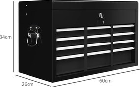 HOMCOM Box na nářadí, kufr na nářadí bez nářadí, se 6 zásuvkami, zámek, box na nářadí s rukojetí, box na nářadí, ocel, černý, 60 x 26 x 34 cm