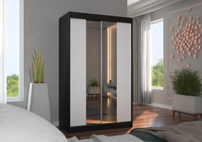 ADRK Šatní zrcadlová skříň posuvná MARVIN B-W 120, bílá/černá