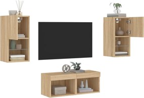 4dílná obývací stěna s LED osvětlením dub sonoma 3216571