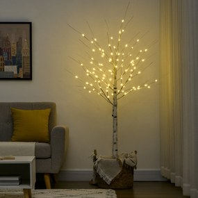 HOMCOM Umělý strom, umělá bříza, s LED osvětlením, teplá bílá, realistická bílá kůra, 22 x 180 cm