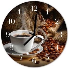 Skleněné hodiny kulaté káva fi 30 cm