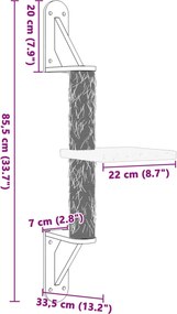 Nástěnné škrabadlo pro kočky se sloupkem krémové 85,5 cm 172392