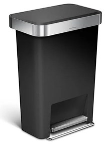 Obdélníkový pedálový koš 45 l, černý plast/nerez, černá