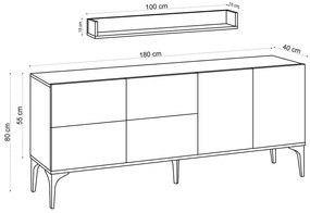 Designová komoda s policí Xarles 180 cm vzor dub