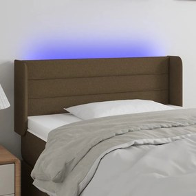 Čelo postele s LED tmavě hnědé 83 x 16 x 78/88 cm textil