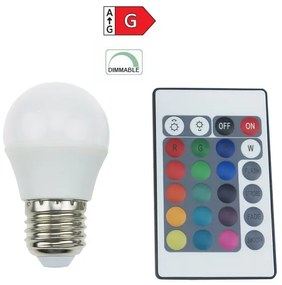 Diolamp SMD LED žárovka matná Ball P45 4W/230V/E27/RGB+3000K/300Lm/120°/Dim/dálkový ovladač