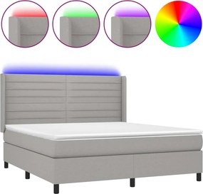 Box spring postel s matrací a LED světle šedá 180x200 cm textil 3138413