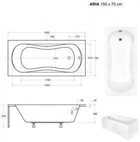 BESCO Obdélníková vana ARIA PLUS Nožičky k vaně - S nožičkami, Rozměr vany - 150 × 70 cm - VANARIA150PLUS+OLVPINOZ