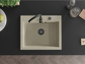 Mexen Elix, 1korový granitový dřez 600 x 500 mm, béžová, černý sifon, 6525601005-69-B