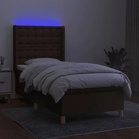 Box spring postel s matrací a LED tmavě hnědá 90x190 cm textil 3139160