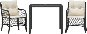 3dílný bistro set s poduškami černý polyratan 3212018